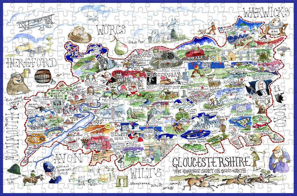Map of Gloucestershire - Tim Bulmer - 300 Piece Wooden Jigsaw Puzzle ...